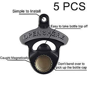 HAIICEN 5PCS Black Magnetic Beer Bottle Opener Wall Mounted Bottle Cap Opener with Magnets Embedded