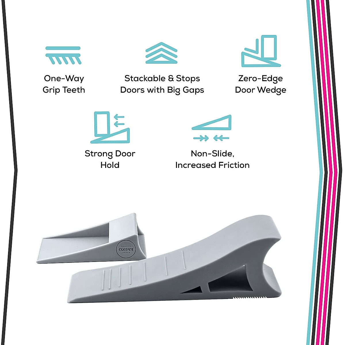 Heavy Duty Rubber Door Stopper – Zero Edge Door Wedge Stops All Doors, Gaps to 1.5 Inch on All Surfaces – Door Stopper Wall Mount Hangs Up When Not in Use for No-Bending Easy Access