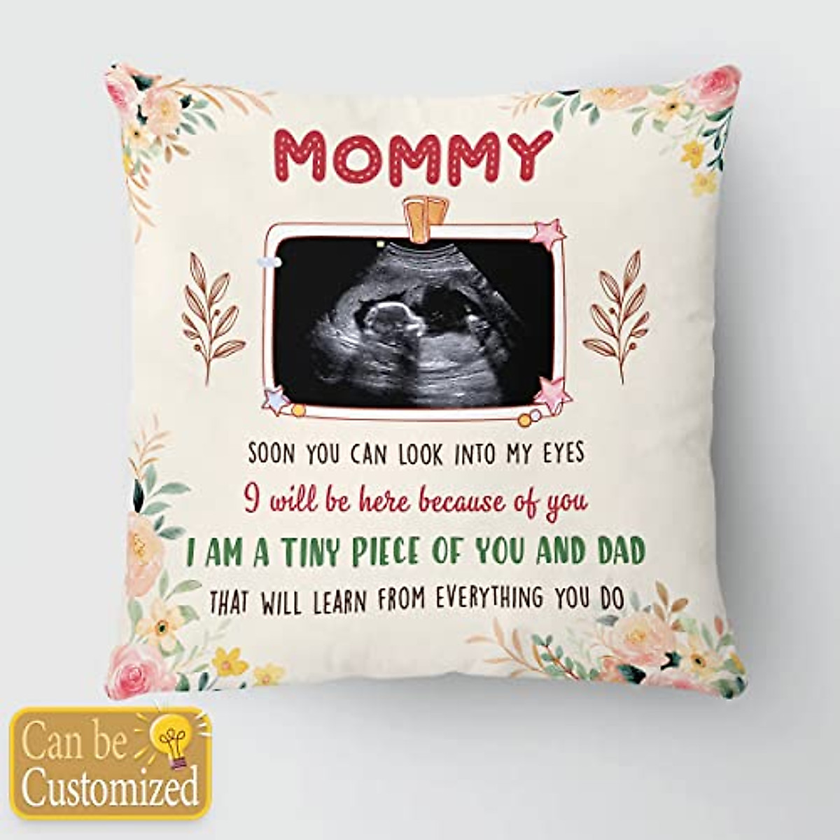 Personalized Square Pillow for New Mommy Mom to Be from The Baby Bump Pregnancy Gifts Soon You Can Look at Into My Eyes Custom Name & Photo Double Sided Sofa Couch Cushion On Birthday