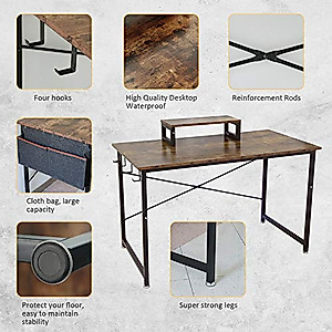 Computer Desk 39 inch Study Writing Table for Home Office-Modern Simple Work Desk with Small Removable Table,Storage Bag and 3 Hooks