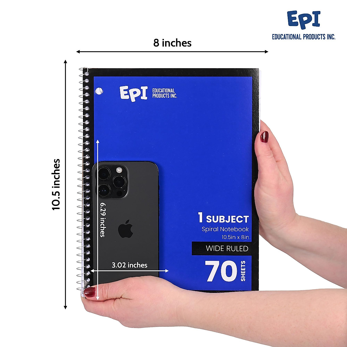EPI Spiral Notebook | Wide - 70 Sheets, Durable Spiral Binding | 10.5 x 8 in | Classroom Supplies | School, Office, Note Taking, Journaling - 48 Pack