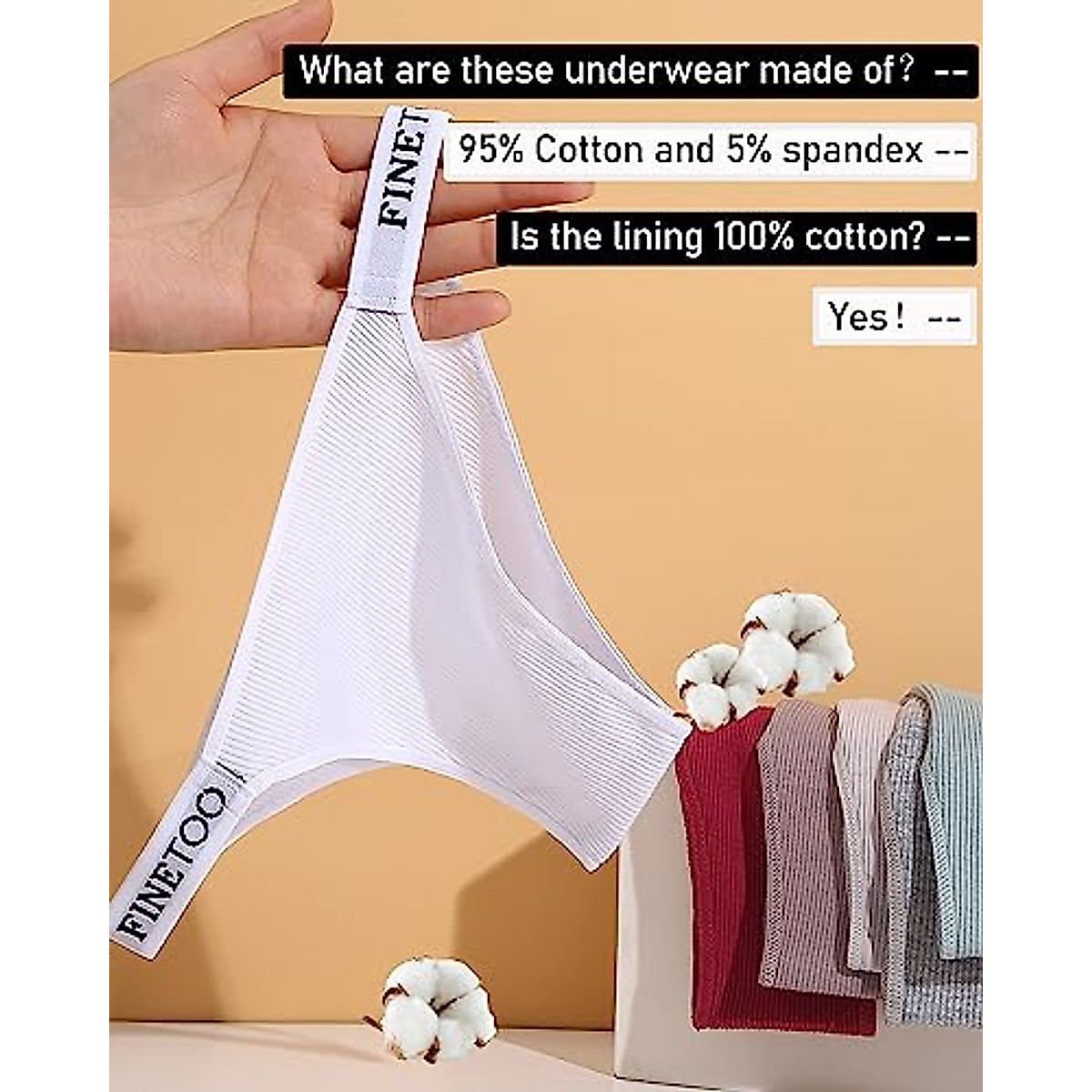 FINETOO Womens Underwear Cotton High Cut String Bikini Panties Low Rise Hipster Ladies Sexy Cheeky Underwear Pack