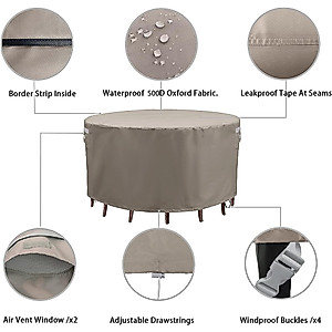 Garden Balsam Patio Furniture Cover Beige 96" D X 28" H Round Waterproof Outdoor Table Chair Set Covers Outdoor Sectional Cover Outdoor Furniture Set Cover