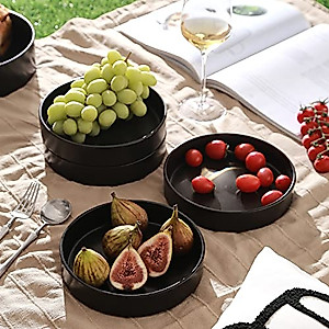 Stone Lain Celina Stoneware 4-Piece Round Pasta Bowl Set, Black