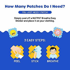 NATPAT Breathe Easy Stickers - Stuffy Patch for Kids and Adults - All-Natural Cold and Allergy Relief for Congestion, Chemical and Drug Free - BuzzPatch Natural Patch (24 Pack)
