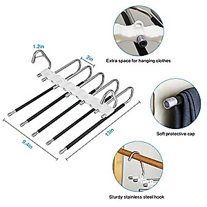 HotMax Pants Hanger Space Saving, Multiple Pants Organizer for Closet, Stainless Steel Jeans Hangers, Non-Slip Trousers Storage Organizer for Scarf, Skirt(2packs, 5-rods)