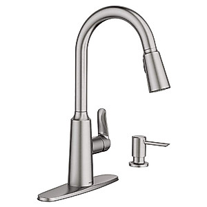 Moen 87028SRS Edwyn Spot Resist Sta Inless 1Handle Deck Mount Pulldown Kitchen Faucet, 7.5, Stainless Steel