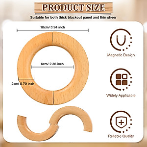 4 Pcs Magnetic Wooden Curtain Tiebacks Holdbacks Modern Decorative Drapes Holders Wooden Curtain Clips Round Boho Tie Backs for Curtains Buckles for Home Room Window Decoration, 2.36 Inch, Burlywood