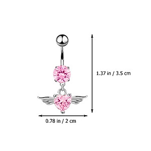 Happyyami 3pcs Dangle Belly Button Rings Stainless Steel Angel Wing Belly Rings Navel Rings Belly Piercing Studs Barbell Body Piercing Jewelry for Woman 3. 5x2cm