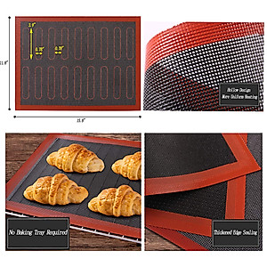 Esanvil Silicone Baking Mat（2 Piece-Set）Non-Stick Oven Liner Perforated Steaming Mesh Pad Food Safe Baking Sheets For Macaron/Pastry/Cookie/Pizza/Bun/Bread Making