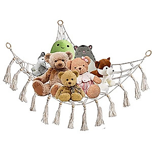 Siticoto Stuffed Animal Hammock,Large Toy Hammock Organizer Boho Corner Plush Toys Display Net with Tassels for Stuffed Animals Nursery Playroom Bedroom Kids Room