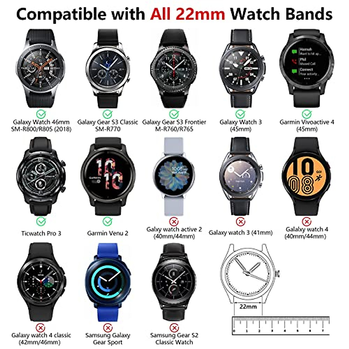 NAHAI 3 Pack Sport Bands Compatible with Samsung Galaxy Watch 46mm/Gear S3 Frontier for Men Women, 22mm Watch Band Silicone Quick Release Rubber Replacement Strap for Galaxy Watch 3 LTE (45mm)