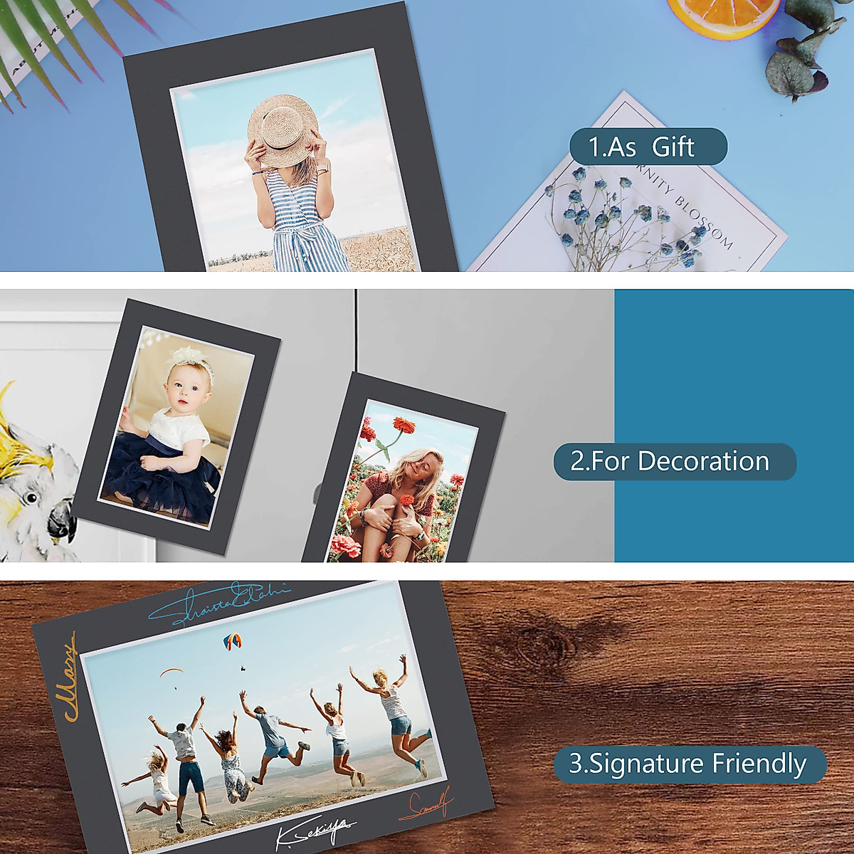 Somime 10 Pack 11x14 Black Picture Mat Kit for 8x10 Photo with White Core Bevel Cut Mattes Sets - Includes 10 Acid Free Pre Cut Mats & 10 Backings & 10 Print Sleeve Bags