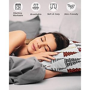 Multi Christmas Tree Pillow Covers Standard Size Set of 2 20x26 Bed Pillow, Plush Soft Comfort for Hair/ Skin Cooling Pillowcases with Envelop Closure Throw Covers Geometric Red Black Plaid Dot