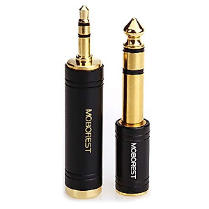 MOBOREST 3.5mm M to 6.35mm F Stereo Pure Copper Adapter, 1/8 Inch Plug Male to 1/4 Inch Jack Female Stereo Adapter, Can be Used Conversion Headphone adapte, amp adapte, Black Fashion 2-Pack