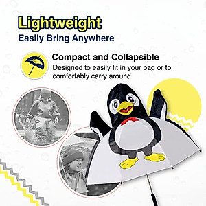 The Weather Station Children's Rain Umbrella, Manual Metal Folding Pop Up Mini Umbrella, Windproof, Lightweight, and Packable for Travel, Full 32 Inch Arc, Penguin