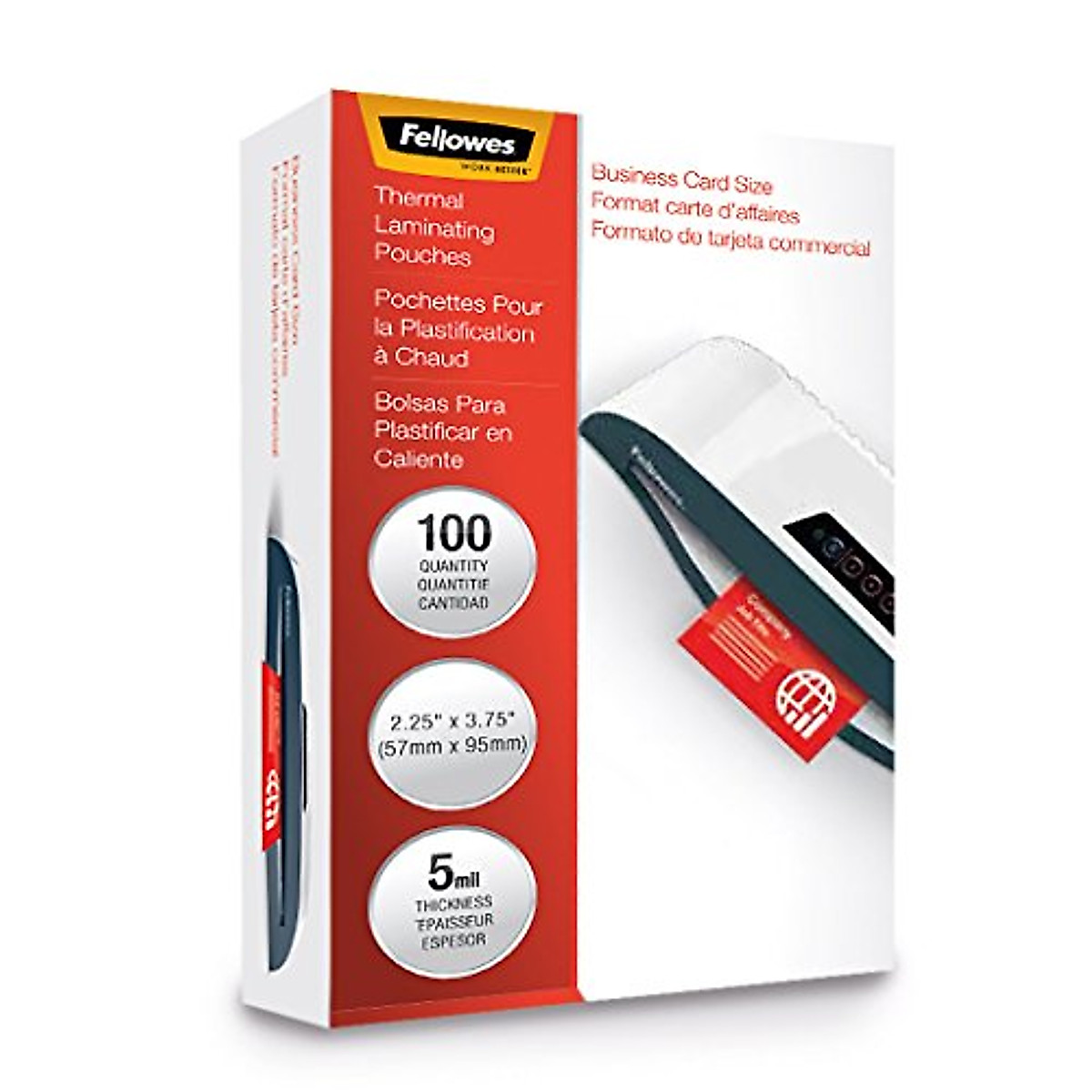 Fellowes Glossy Pouches - Business Card, 5 mil, 100 pack (52031), Clear