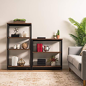 IRIS USA 24.6" 4-Tier Wide Wood and Metal Shelf, Sturdy Home Décor Storage Rack with Height Adjustable Shelves and Feet, Dark Brown/Black