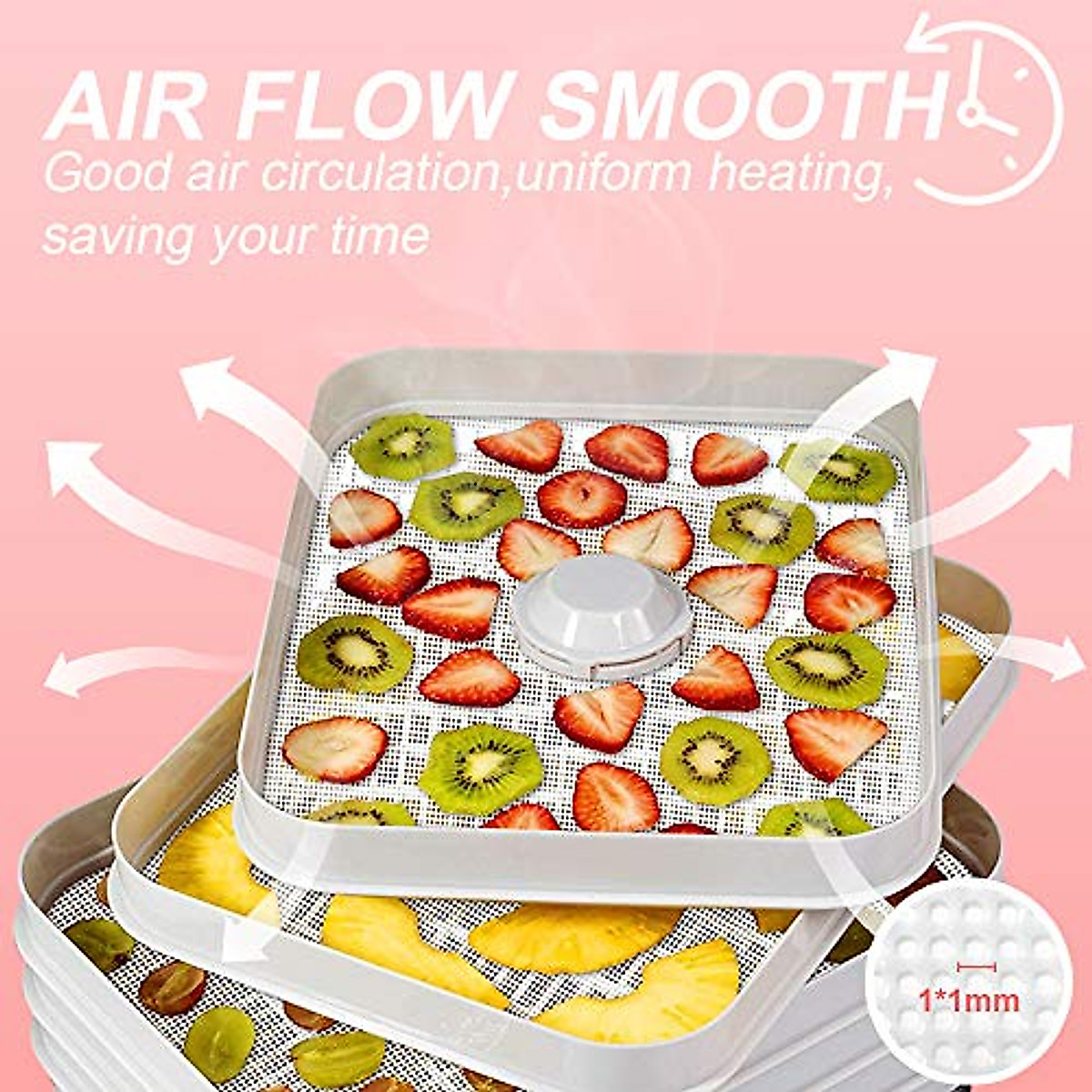 5 Pieces Non-stick Fruit Dehydrator Mats,Reusable Dhydrator Screens ,Dehydrator Sheets Fruit Dryer Mesh for Hamilton Beach 32100A (12.2"x9.45")