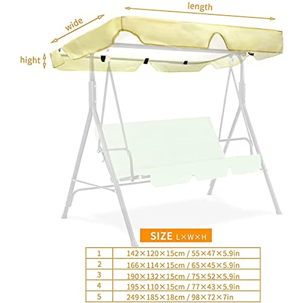 BTURYT Swing Canopy Replacement Cover, Waterproof Canopy Top Cover for 2/3 Seater Swing Chair Awning Swing Cover for Outdoor Garden Patio Yard,(top Cover only)