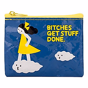 Blue Q Coin Purse, Bitches Get Stuff Done. Made from 95% Recycled Plastic, The Ultimate Little Zipper Bag to Corral Stamps, Ear Buds, Gift Cards, Coins. 3" h x 4" w