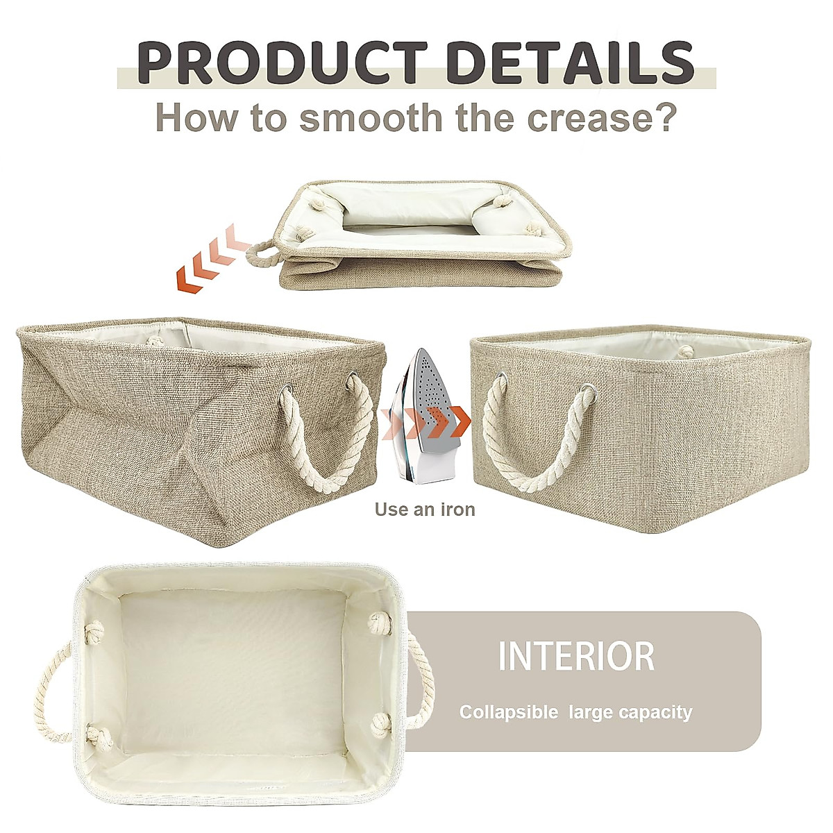 SAMORADREA 9 Pack Storage Basket Bins & Decorative Baskets Storage Box Cubes Containers Bulk W/Handles for Office, Home, Books, Clothes, Bedroom, Closet (Beige)