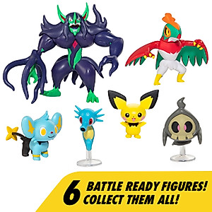 Pokémon Figure Battle Ready Set with 4.5" Deluxe Action Grimmsnarl, 6 Pieces - Includes 2" Pichu, Duskull, Shinx, Hawlucha & Horsea - Officially Licensed - Gift for Kids, Boys, Girls & Fans of Pokemon