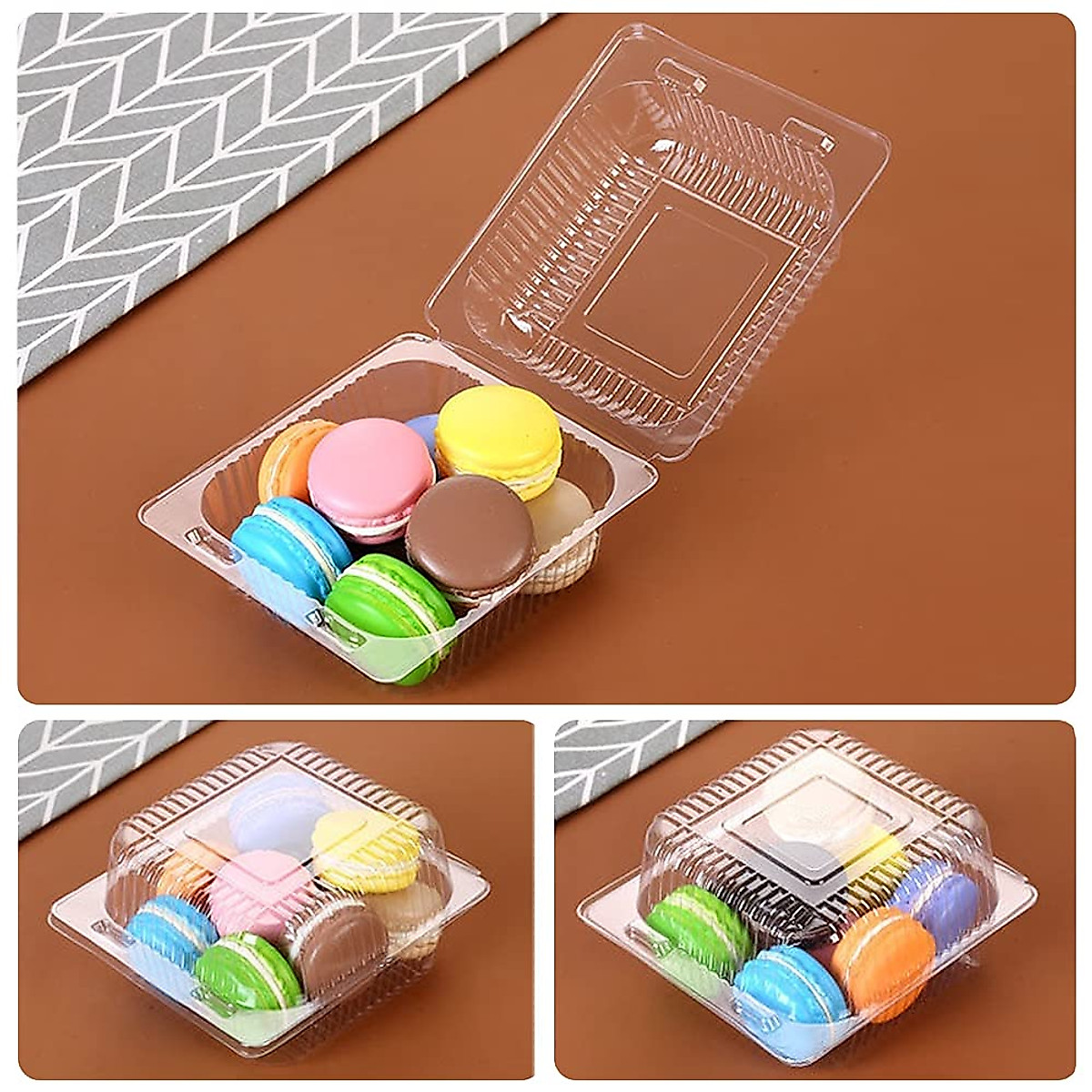 100 Pcs Clear Plastic Square Hinged Food Container,Disposable Clamshell Dessert Container with Lid for Fruit,Salad,Sandwiches,cupcake(5x4.7x2.8 in)