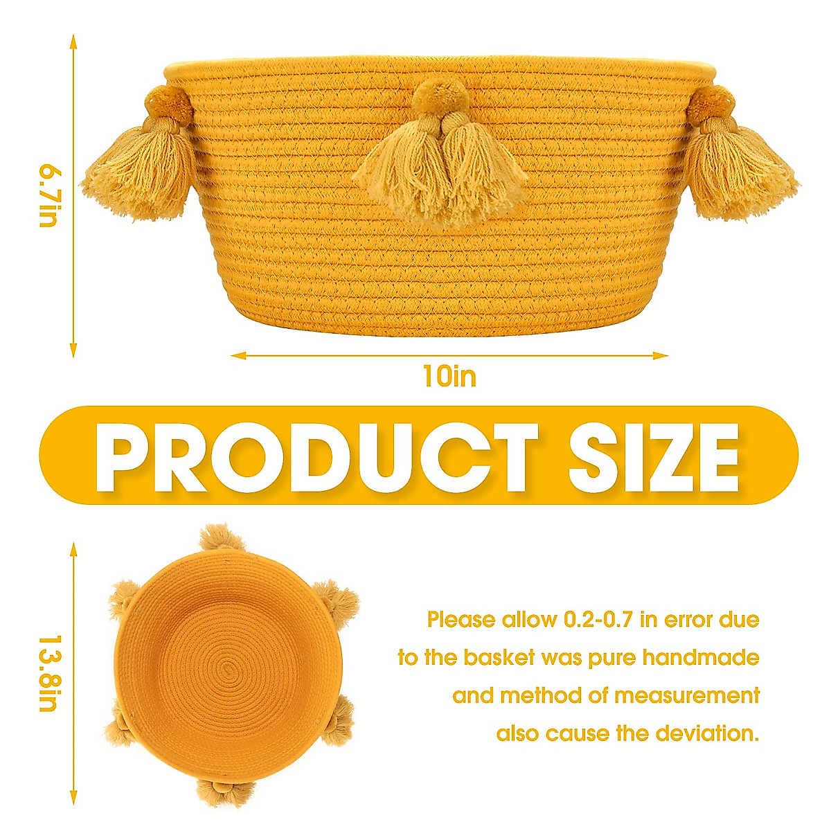 Sarmyarc Cotton Rope Basket Boho Woven Basket Cute Round Closet Storage Bins Organizer with Macrame Tassel for Baby Toys Diaper Dog’s Toys Storage Organizer Nursery Decor (ginger)