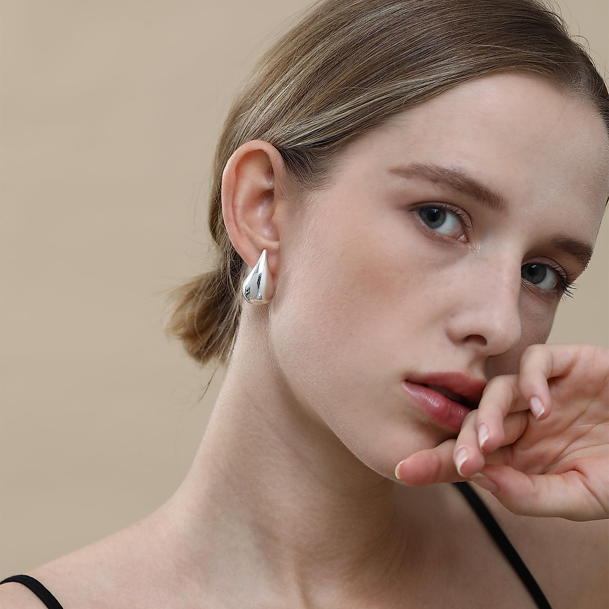 Apsvo Chunky Small Gold Hoop Earrings for Women, Dupes Earrings Lightweight Waterdrop Hoops, Hypoallergenic Gold Plated Earrings Fashion Jewelry Gold&Silver Set