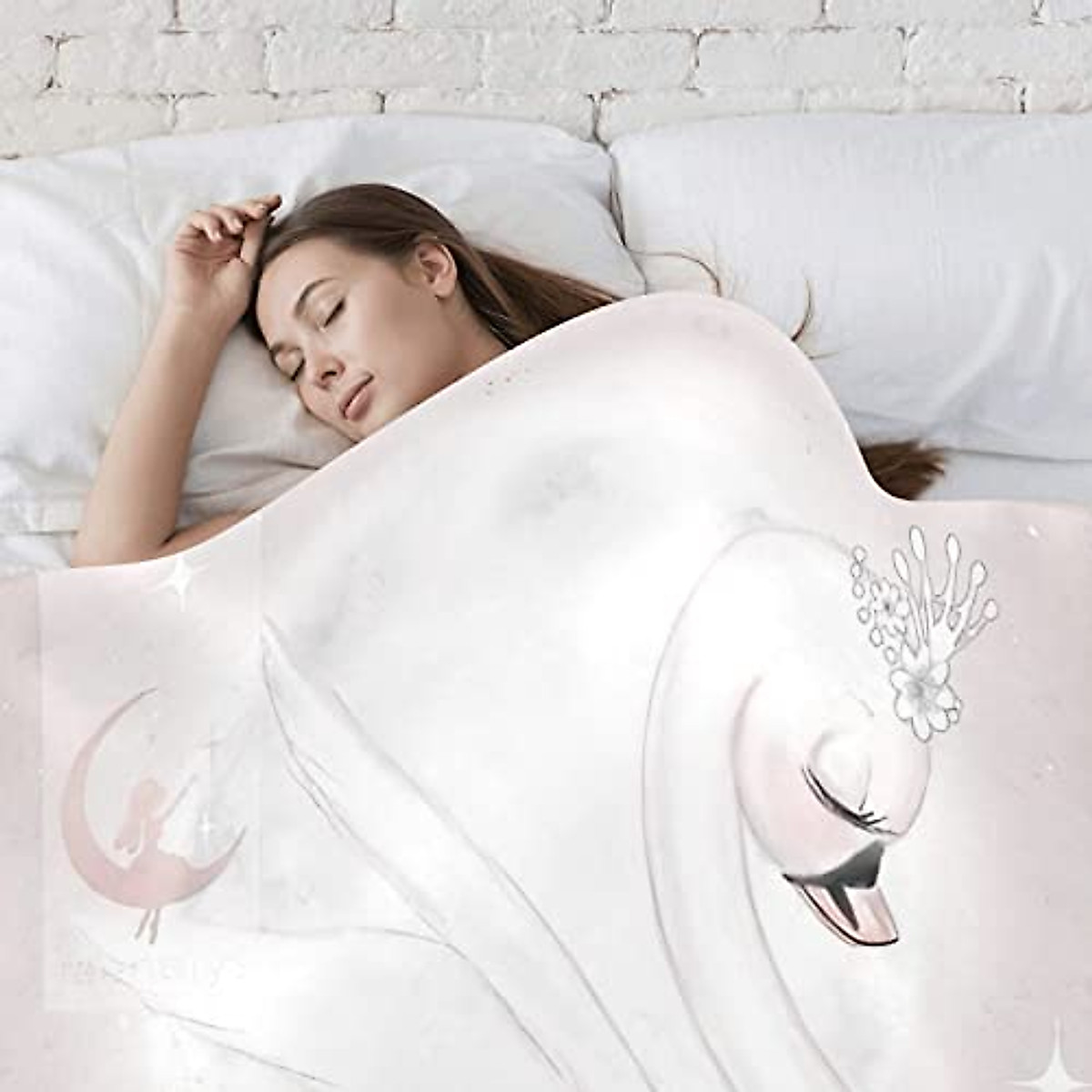 Artistic Swan Personalized Name Soft Fleece Bed Blankets Throws as Birthday Wedding Gifts for Sofa Couch 50'' x 60''