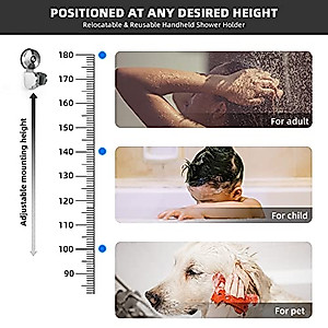 YOHOM Shower Head Holder Suction Cup Handheld Shower Bracket Adjustable Vacuum Shower Wand Hose Holder for Sprayer Nozzle Removable Bathroom Shower Accessory Clip Wall Mount Stainless Steel Brushed