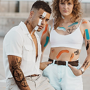 Yazhiji 32 Sheets Temporary Tattoos Stickers, 8 Sheets Fake Body Arm Chest Shoulder Tattoos for Men Women with 24 Sheets Tiny Black Temporary Tattoos