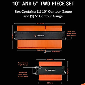 Catter Tools COPYCATTER Contour Gauge Tool - Professional Grade - (10" + 5" set) with Metal Lock + Tension Knobs - Instant Shape Tool - Profile Tool - Duplicate odd trim, flooring + more!