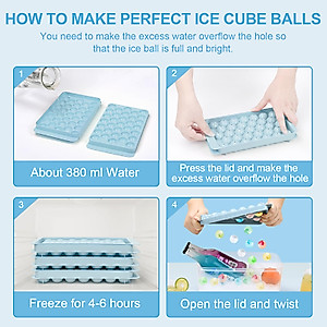 Round Ice Cube Trays,33 PCS x 3 inch Cocktails Ice Cube,Circle Ice Cube Tray with Lid and Bin,Small Ice Ball Maker Mold Sphere Ice Cube,Round Ice Cube Mold for Drinks,Coffee(Round Ice Cube Trays,Blue