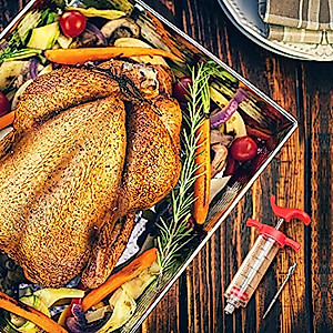 Plastic Turkey Injector Syringe, Turkey Needle Injector, Meat Injector Kit, Meat Injector Marinade, Meat Injectors for Smoking, BBQ Injector, Red 1 -oz