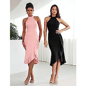 MEROKEETY Women's Sexy Halter Neck Sleeveless Evening Dress Slim Split Mermaid Prom Dresses,Black,XL