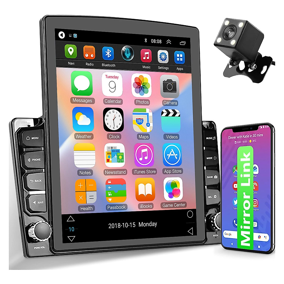 Rimoody Car Stereo Double Din Vertical Car Radio with Bluetooth GPS Navigation, 9.7'' Touchscreen Backup Camera IOS/Android Mirror Link USB FM WiFi Head Unit