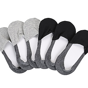 Joulli Casual No Show Liners Socks For Men 6 pack Non Slip Boat Socks,Black Gray,light Gray,Small