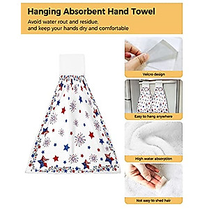 ZFUNCING Hand Tie Towel Set of 2,Memorial Day Patriotic Blue and Red Star Hanging Kitchen Towels with Loop,Absorbent Tea Bar Dish Towel Fast Drying Towels for Bathroom,Swirling Stripe on White
