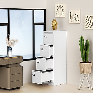 AFAIF 4 Drawer File Cabinet with Lock, Office File Cabinets for Home Office,18" Deep Metal Narrow Vertical Filing Cabinet, White File Cabinet Office Storage Cabinet Organizer fits Letter/Legal Size