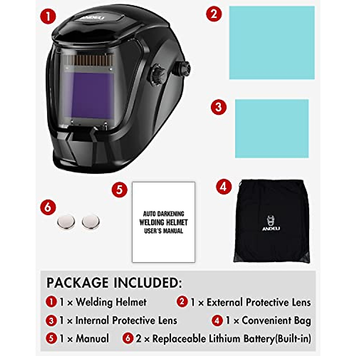 ANDELI True Color Solar Power Auto Darkening Welding Helmet 3.94"X3.2" Large Viewing Screen, 4 Arc Sensor Wide Shade 4~5/9-9/13 for TIG MIG Arc Weld Grinding Welder Mask