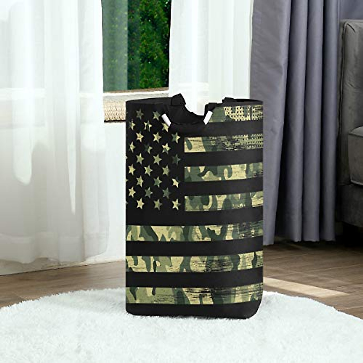 senya Large Laundry Basket, USA Flag Camouflage Vintage Laundry Hamper Foldable Clothes Bag with Handle Foldable Washing Bin