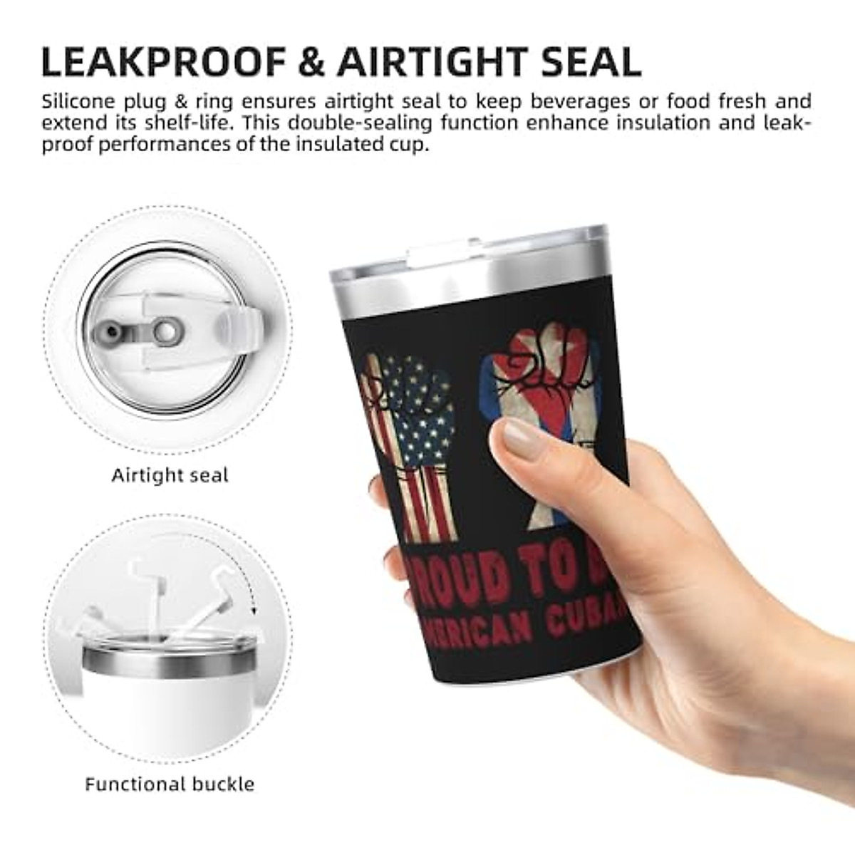 12oz Tumbler Proud To Be Cuban America Flag Stainless Steel Cup With Straw And Lid Spill Proof Bulk Double Wall Vacuum Reusable Water Tumblers For Cold Hot Drink