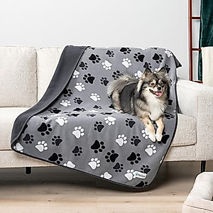 PetAmi Waterproof Dog Blanket for Extra Large Pets Dogs Cats, Large Pet Couch Cover Protector for Furniture, Reversible Washable Soft Fleece Cat Blanket for Bed Couch Sofa, 60x80 (Paw Print Gray)