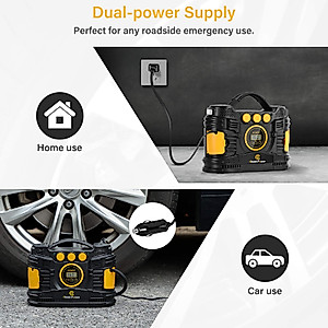 C P CHANTPOWER Air Compressor Tire Inflator, Portable 12V DC/120V AC Tire Pump Maximum120 PSI with Digital Pressure Gauge for Car Tires, Motorcycle, Bike, Balls