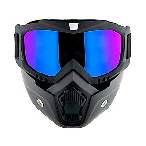1Storm Novelty Motorcycle Half Face Helmet German Style DOT Approved: HKY602 Chain Skull + Black Tinted Goggle Bundle