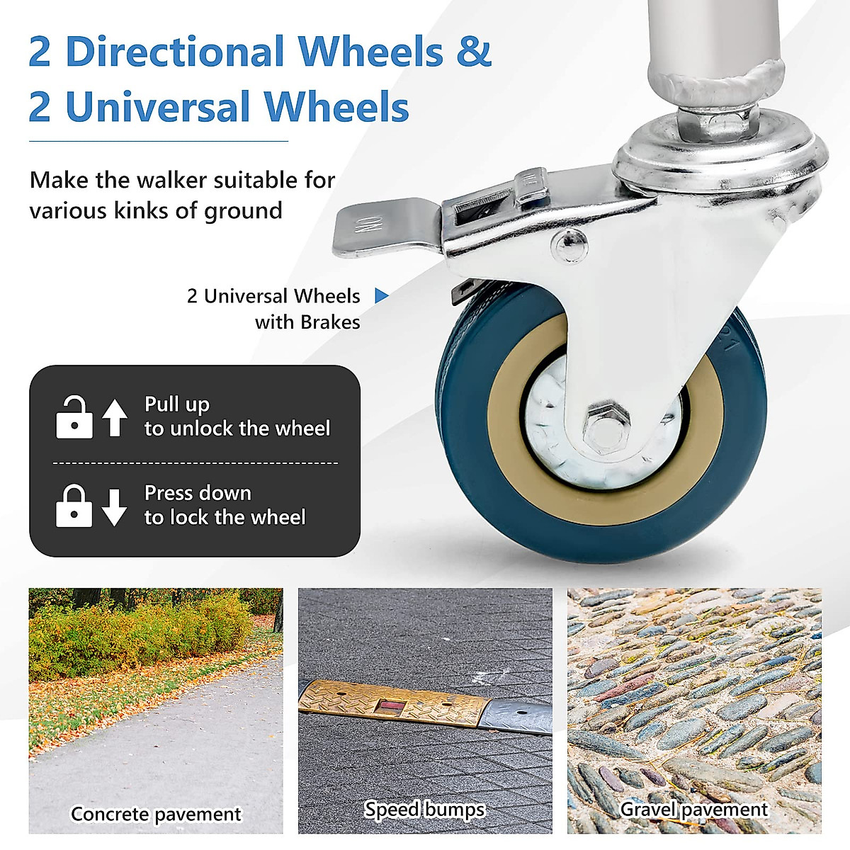 GYMAX Walkers for Seniors, 2-Button Folding Walker with 5” Lockable Wheels, Padded Seat & Trigger Release, 350lbs Height Adjustable Standard Walker, Foldable Rolling Adult Walker