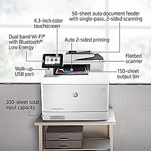 HP Laserjet Pro M479fdw Wireless Color All-in-One Laser Printer -White - Print Scan Copy Fax - 28 ppm, 600 x 600 dpi, Auto D2-Sided Printing, ADF, Ethernet, Bluetooth- Wulic Printer Cable