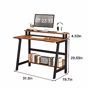 YQ JENMW Small Computer Desk for Small Spaces - 33.5" Inch Modern Writing Table with Monitor Storage Shelf for Home Office and Study, Compact Laptop Desk in Simple and Sleek Style
